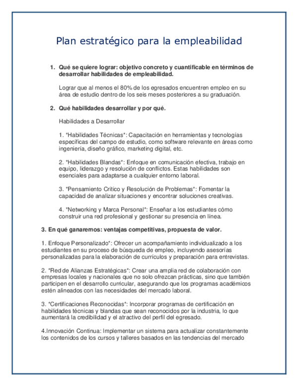 (PDF) Plan estrategico para la empleabilidad