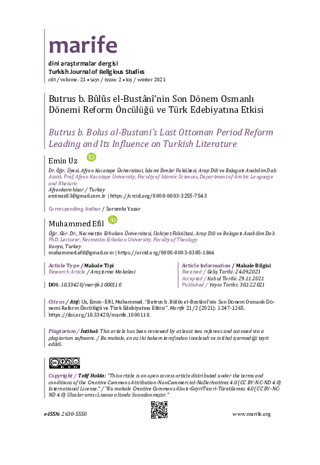 (PDF) Butrus b. Bûlûs el-Bustânî’nin Son Dönem Osmanlı Dönemi Reform ...