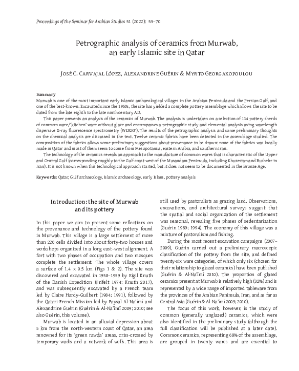 (PDF) Petrographic analysis of ceramics from Murwab, an early Islamic ...