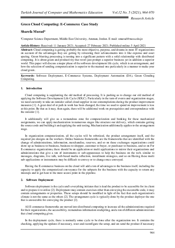 (PDF) Green Cloud Computing: E-Commerce Case Study