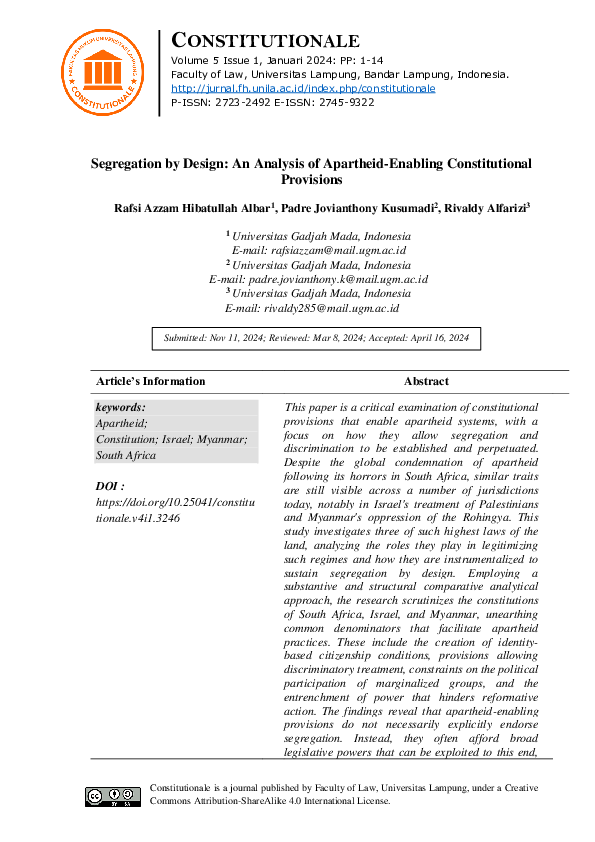 (PDF) Segregation by Design: An Analysis of Apartheid-Enabling ...
