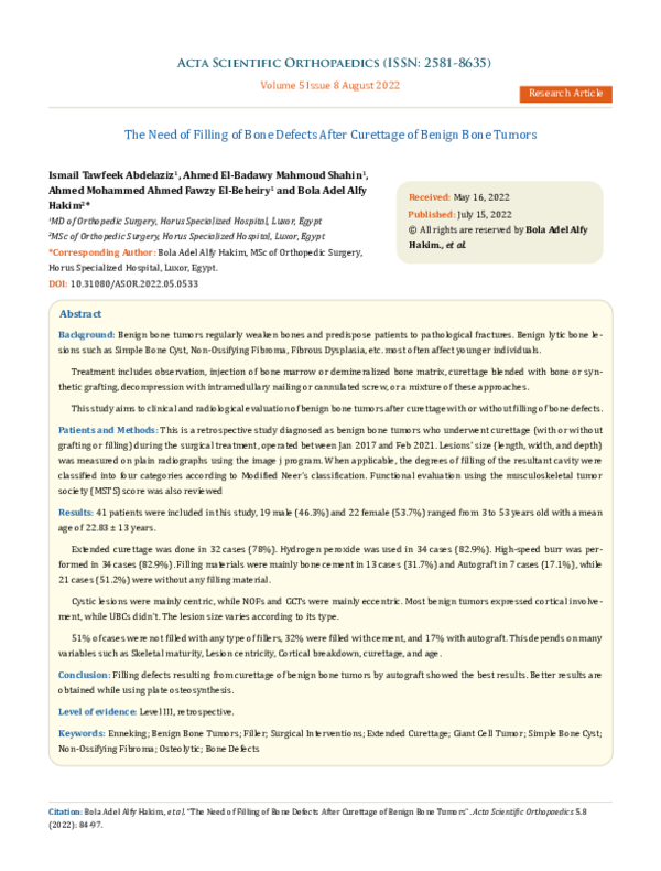 (PDF) The Need of Filling of Bone Defects After Curettage of Benign ...