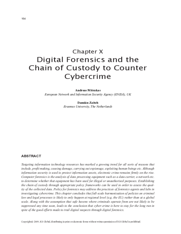 (PDF) Digital Forensics and the Chain of Custody to Counter Cybercrime