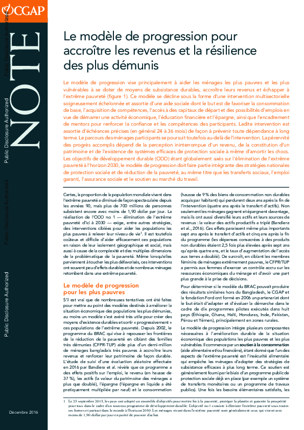 (PDF) Le modèle de progression pour accroître les revenus et la resilience des plus démunis