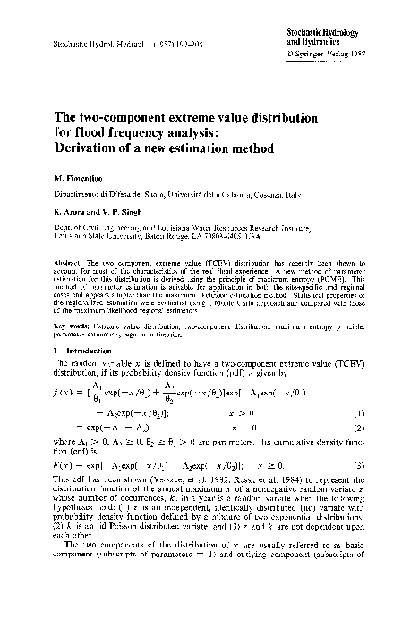 (PDF) The two-component extreme value distribution for flood frequency analysis: Derivation of a ...