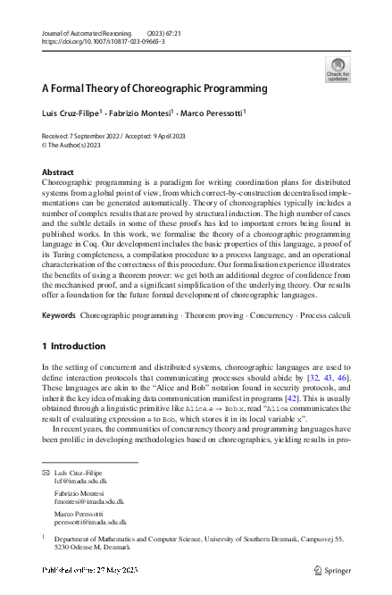 (PDF) A Formal Theory of Choreographic Programming