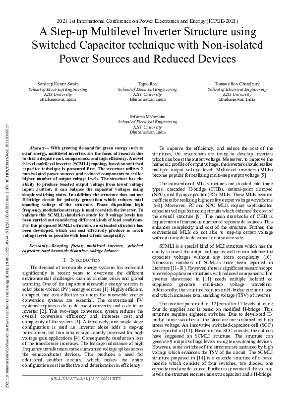 (PDF) A Step-up Multilevel Inverter Structure using Switched Capacitor technique with Non ...