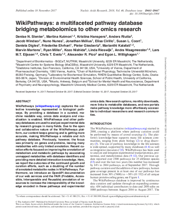 (PDF) WikiPathways: a multifaceted pathway database bridging ...