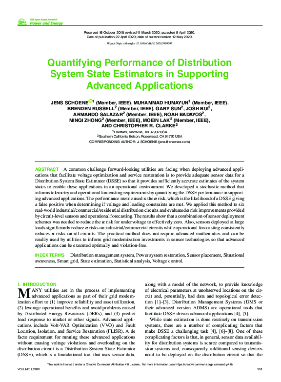 (PDF) Quantifying Performance of Distribution System State Estimators in Supporting Advanced ...
