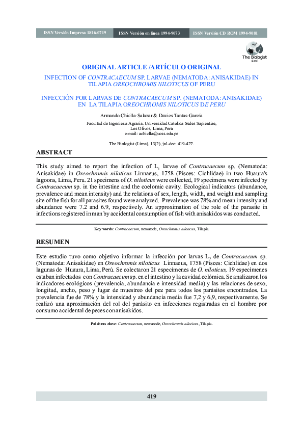 (PDF) Infección por larvas de Contracaecum sp. (Nematoda: Anisakidae ...