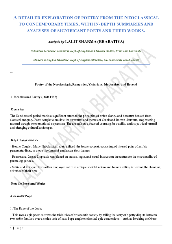 (PDF) A DETAILED EXPLORATION OF POETRY FROM THE NEOCLASSICAL TO ...