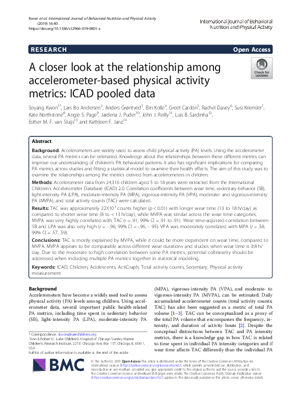 Pdf A Closer Look At The Relationship Among Accelerometer Based Physical Activity Metrics