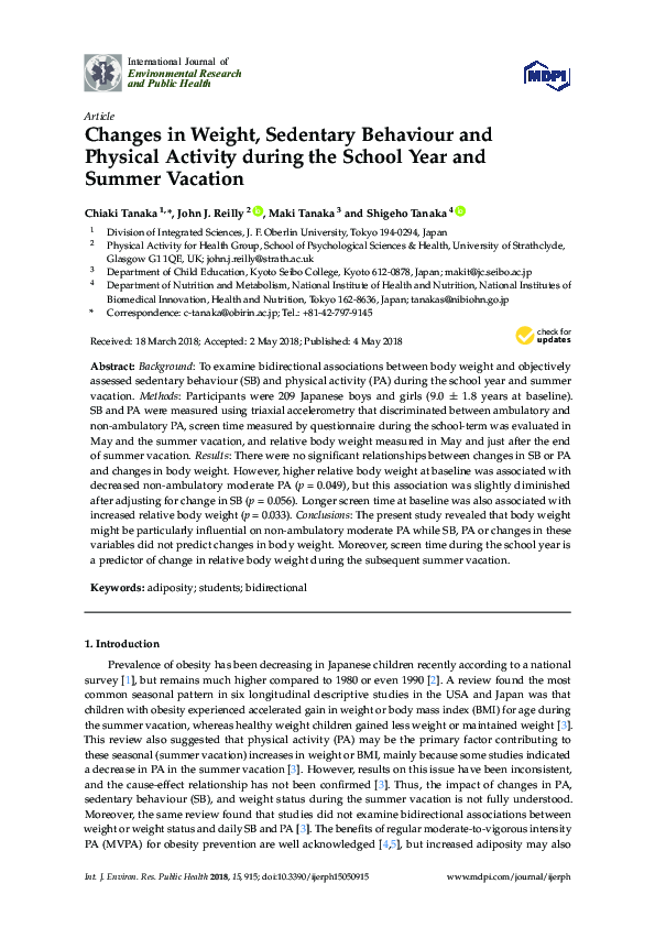 (PDF) Changes in Weight, Sedentary Behaviour and Physical Activity during the School Year and ...
