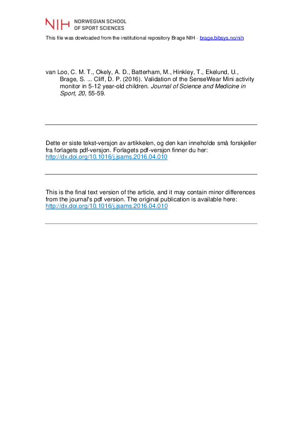 (PDF) Validation of the SenseWear Mini activity monitor in 5−12-year ...