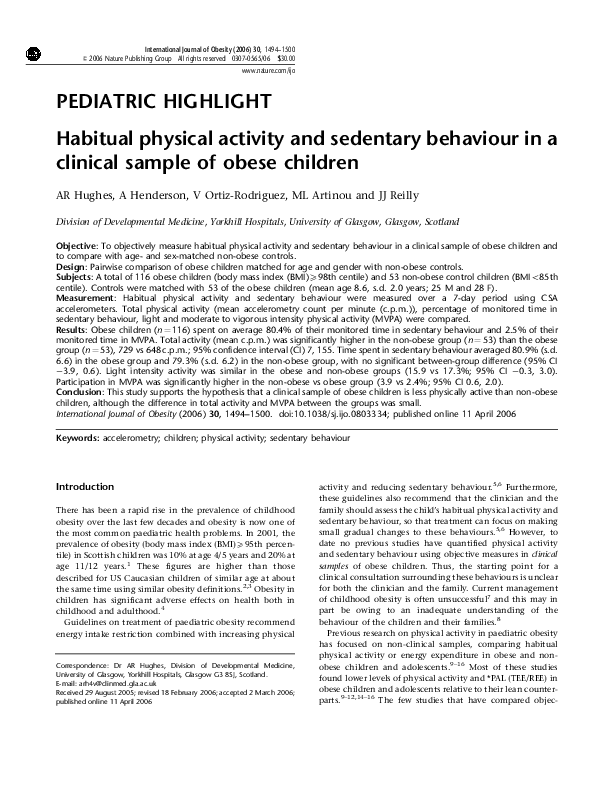 (PDF) Habitual physical activity and sedentary behaviour in a clinical ...