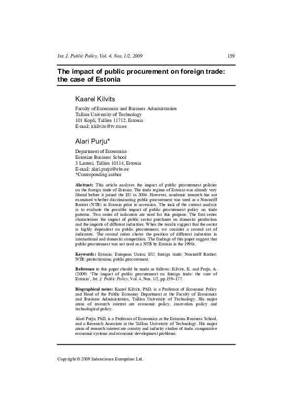 (PDF) The impact of public procurement on foreign trade: the case of ...