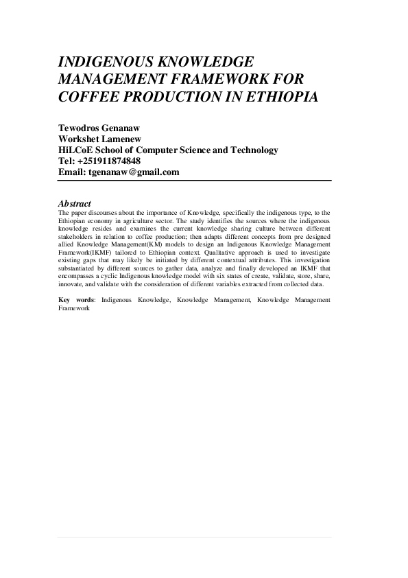 (PDF) Indigenous Knowledge Management Framework for Coffee Production in Ethiopia