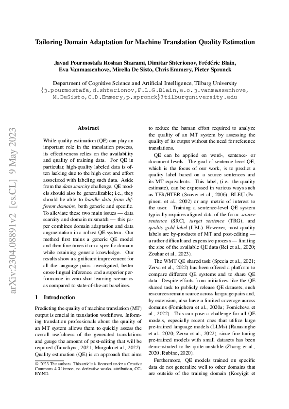 (PDF) Tailoring Domain Adaptation for Machine Translation Quality ...