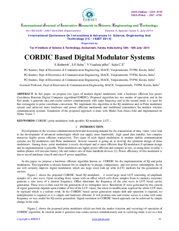 (PDF) CORDIC Based Digital Modulator Systems