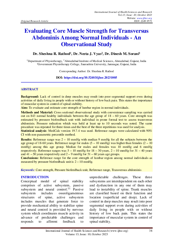 (PDF) Evaluating Core Muscle Strength for Transversus Abdominis Among ...