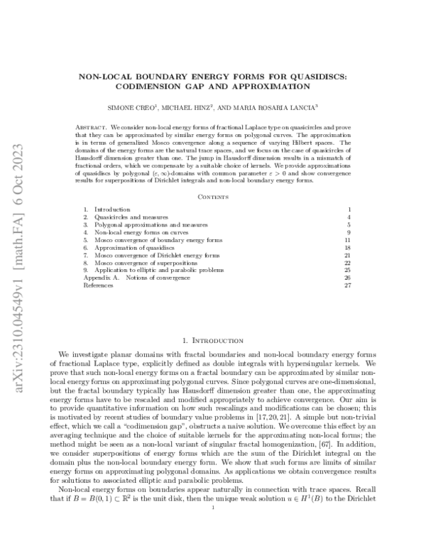 (PDF) Non-local boundary energy forms for quasidiscs: Codimension gap and approximation | Maria ...