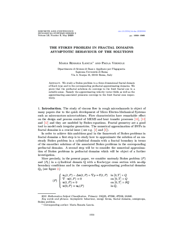 (PDF) The Stokes problem in fractal domains: Asymptotic behaviour of ...