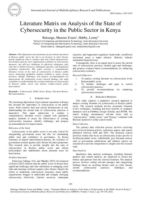 (PDF) Literature Matrix on Analysis of the State of Cybersecurity in ...
