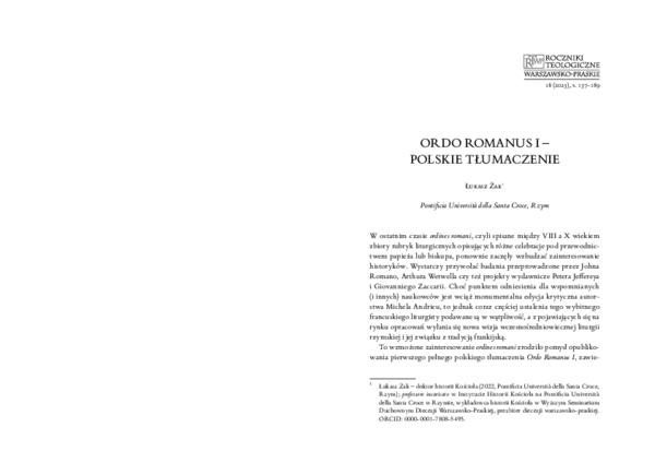 (PDF) Ordo Romanus I - polskie tłumaczenie