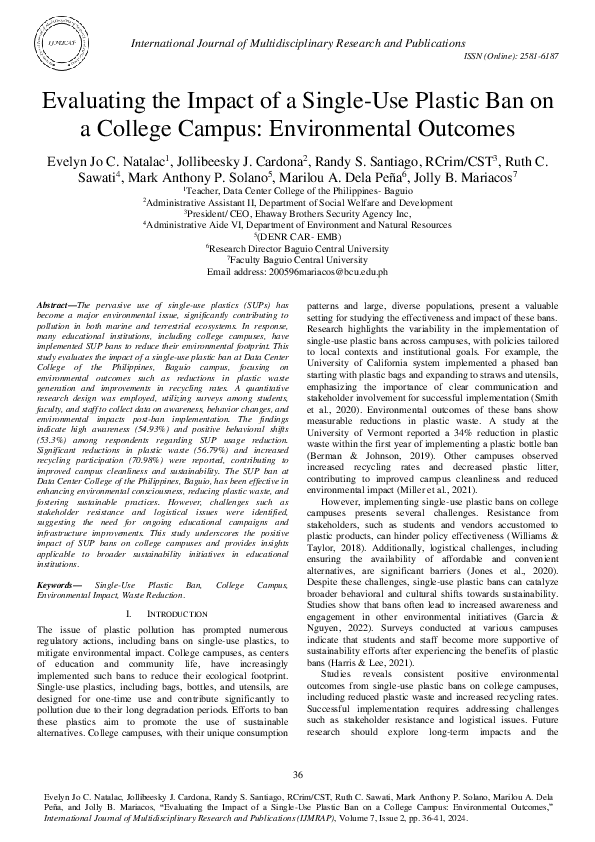 (PDF) Evaluating the Impact of a Single-Use Plastic Ban on a College ...