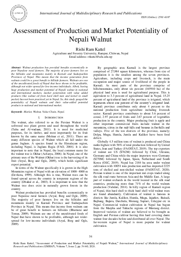 (PDF) Assessment of Production and Market Potentiality of Nepali Walnut