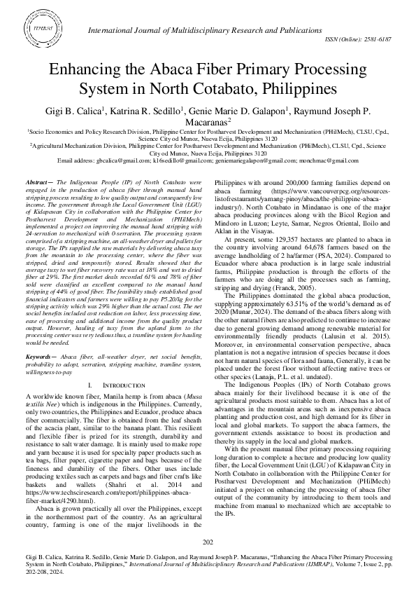 (PDF) Enhancing the Abaca Fiber Primary Processing System in North ...