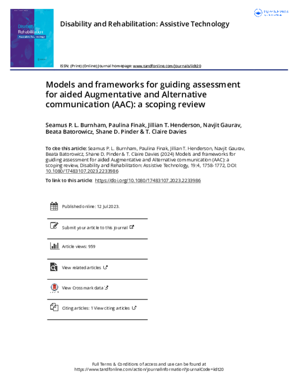 (PDF) Models and frameworks for guiding assessment for aided Augmentative and Alternative ...
