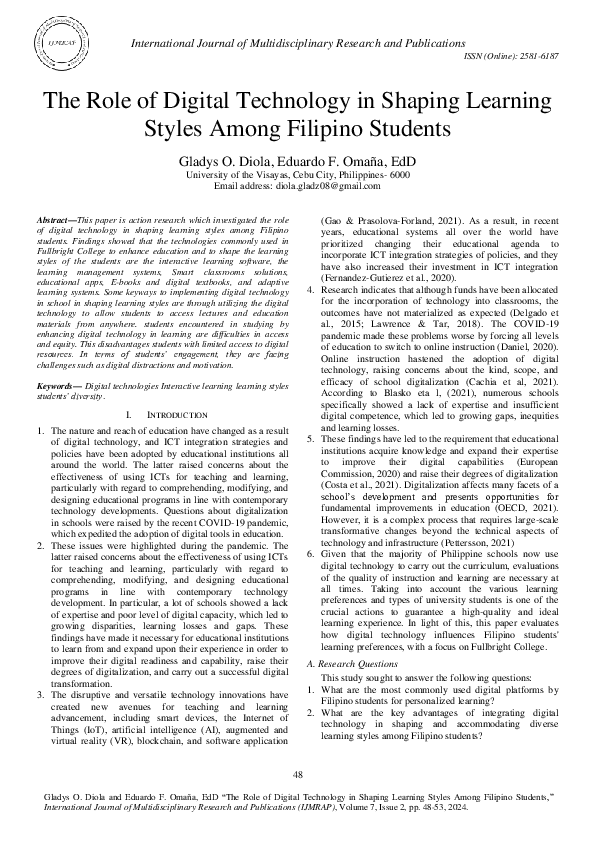 (PDF) The Role of Digital Technology in Shaping Learning Styles Among ...
