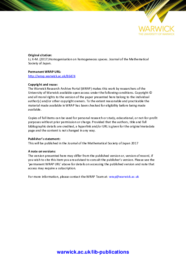 Pdf Homogenisation On Homogeneous Spaces Xue Mei Li