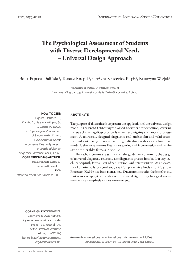 (PDF) The Psychological Assessment of Students with Developmental Needs ...