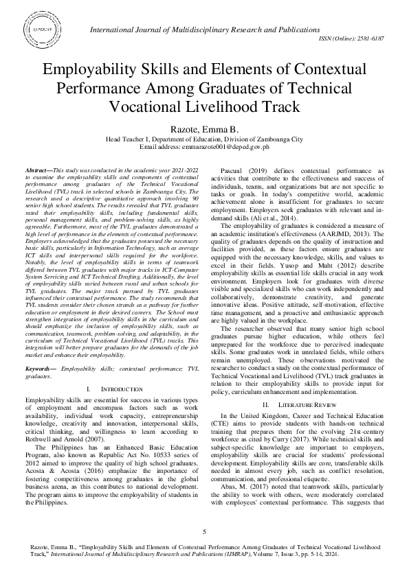 Employability Skills and Elements of Contextual Performance Among ...
