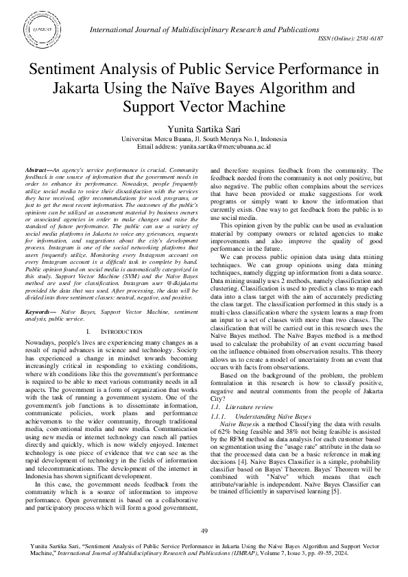 (PDF) Sentiment Analysis of Public Service Performance in Jakarta Using the Naïve Bayes ...