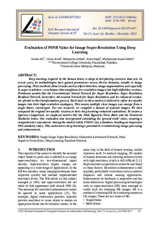 (PDF) Evaluation of PSNR Value for Image Super-Resolution Using Deep Learning