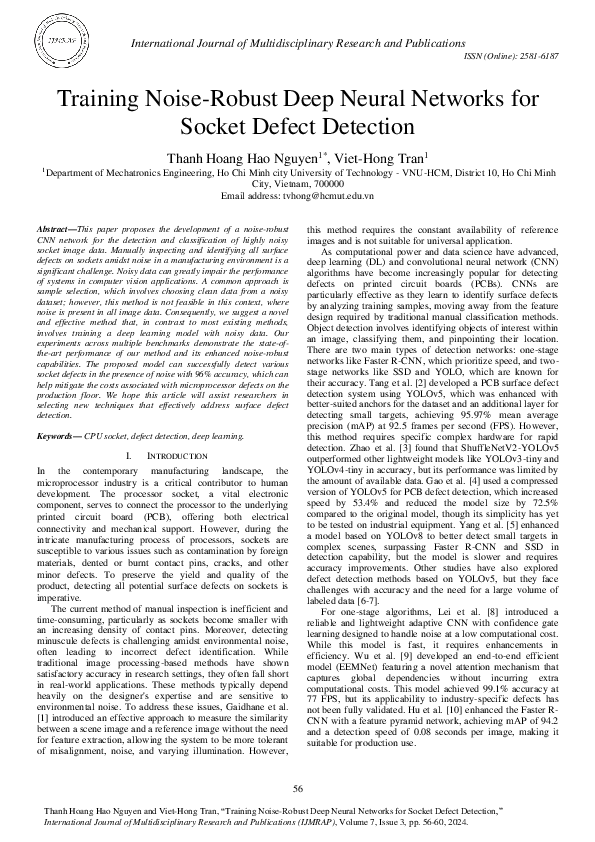 (PDF) Training Noise-Robust Deep Neural Networks for Socket Defect Detection