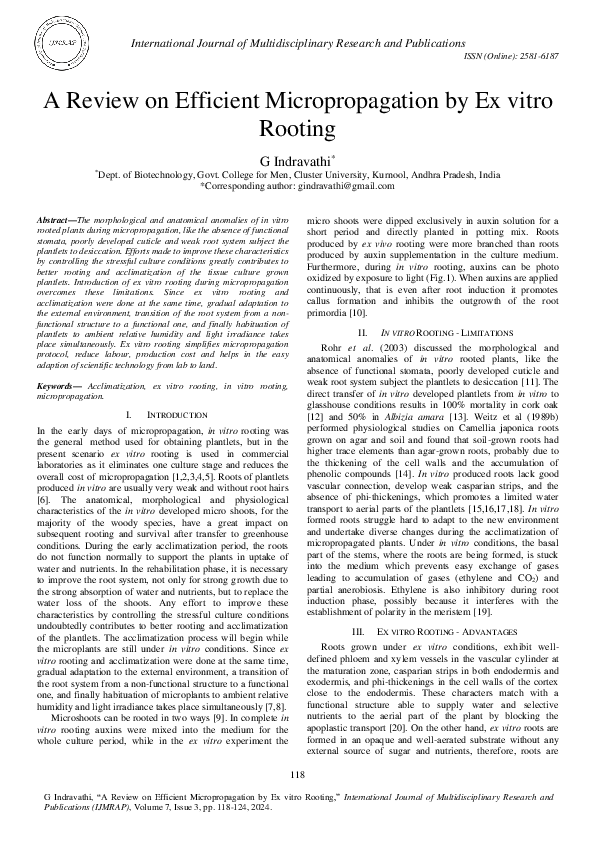 (PDF) A Review on Efficient Micropropagation by Ex vitro Rooting