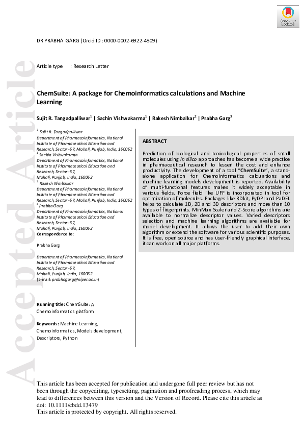 (PDF) ChemSuite: A package for chemoinformatics calculations and machine learning