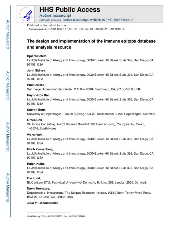 (PDF) The design and implementation of the immune epitope database and analysis resource