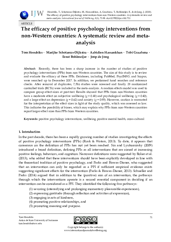 (PDF) Efficacy of Positive Psychology Interventions to Increase Well ...