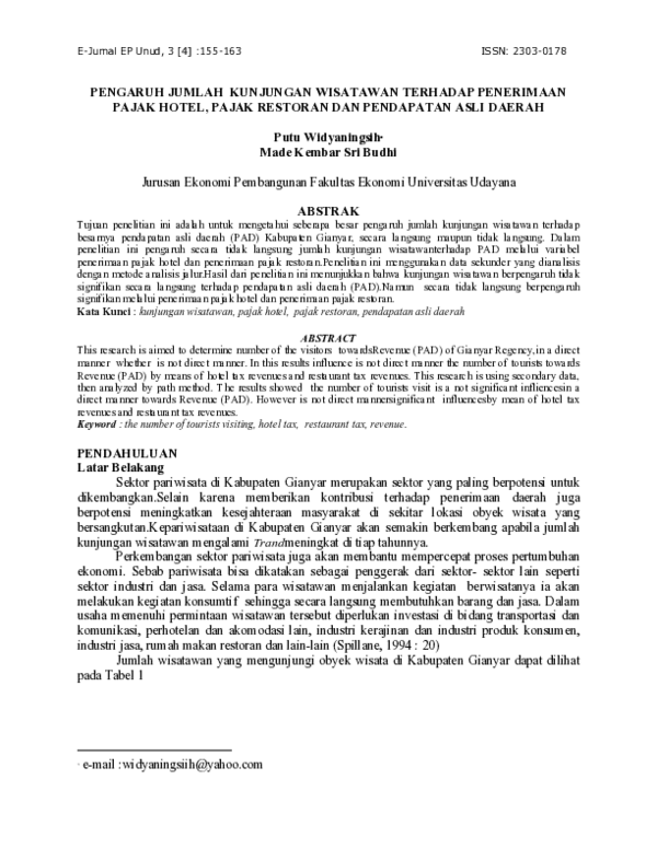(PDF) Pengaruh Jumlah Kunjungan Wisatawan Terhadap Penerimaan Pajak Hotel, Pajak Restoran Dan ...