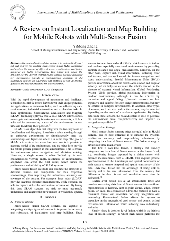 Pdf A Review On Instant Localization And Map Building For Mobile Robots With Multi Sensor Fusion