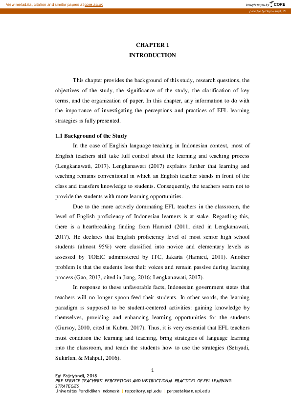 (PDF) Practicum teachers’ perceptions and instructional practices of EFL learning strategies