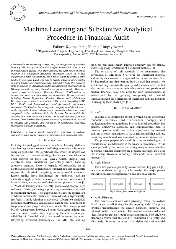 (PDF) Machine Learning and Substantive Analytical Procedure in Financial Audit