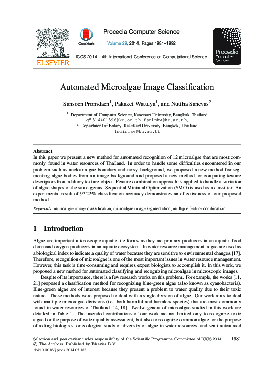 (PDF) Automated Microalgae Image Classification