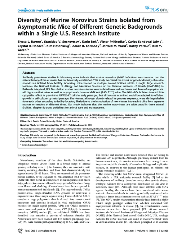 (PDF) Diversity of Murine Norovirus Strains Isolated from Asymptomatic ...