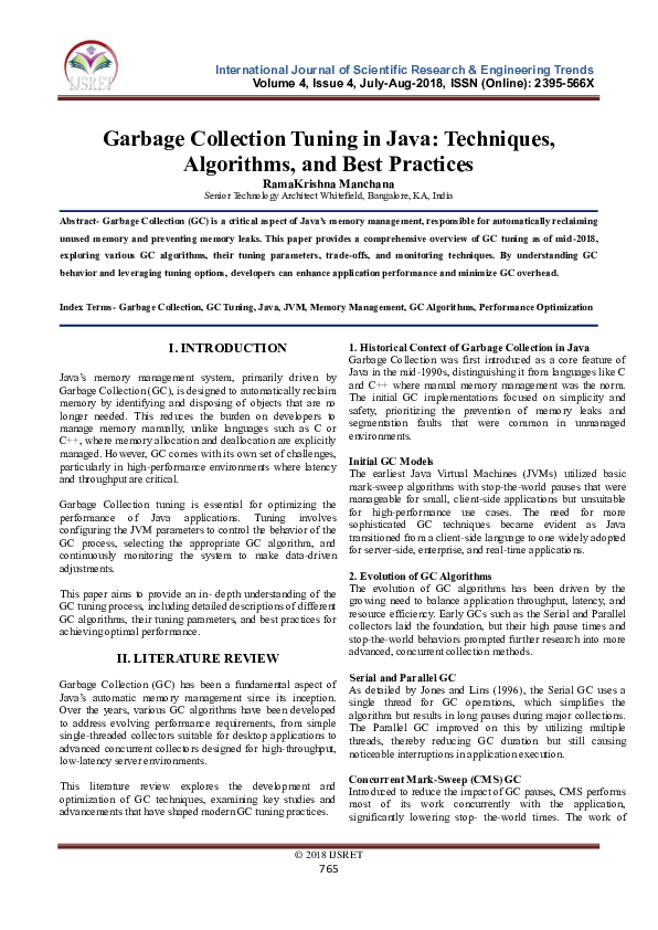 (PDF) Garbage Collection Tuning in Java: Techniques, Algorithms, and Best Practices